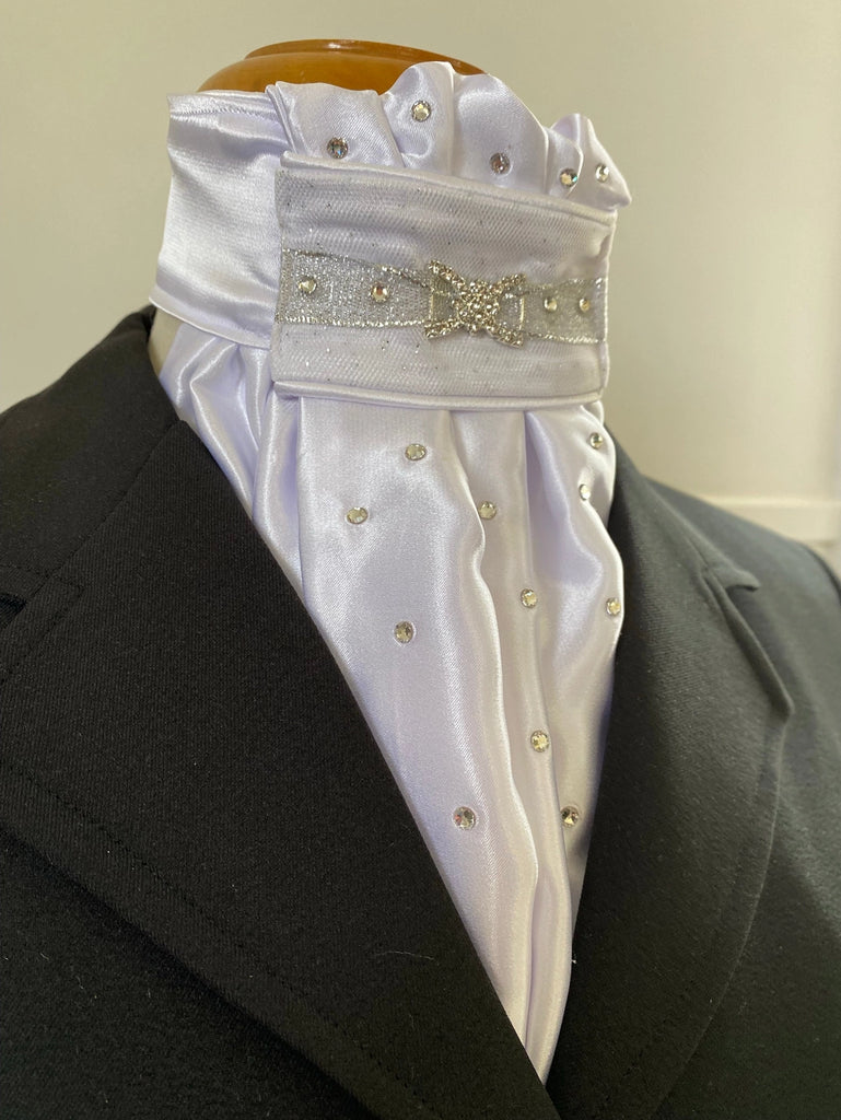 HHD White Satin Euro Stock Tie Olivia in Silver with Swarovski Element
